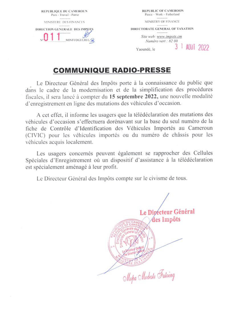 Enregistrement des véhicules d'occasion , la date d'entrée en vigueur des mesures nouvelles ...